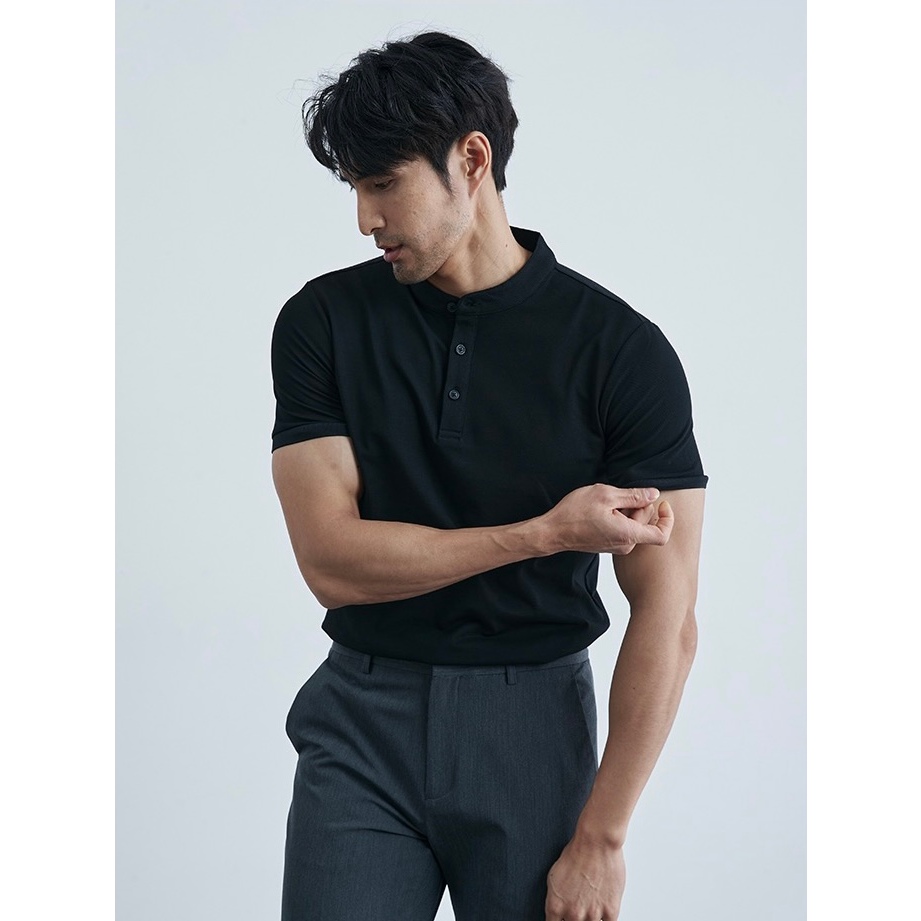 Mannered by HUILISHI Premium Chinese Collar Polo Shirts for Men Plain ...