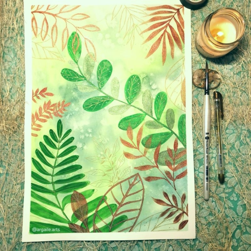 Hand-painted Leaves Design Artworks (No Frame) | Shopee Philippines