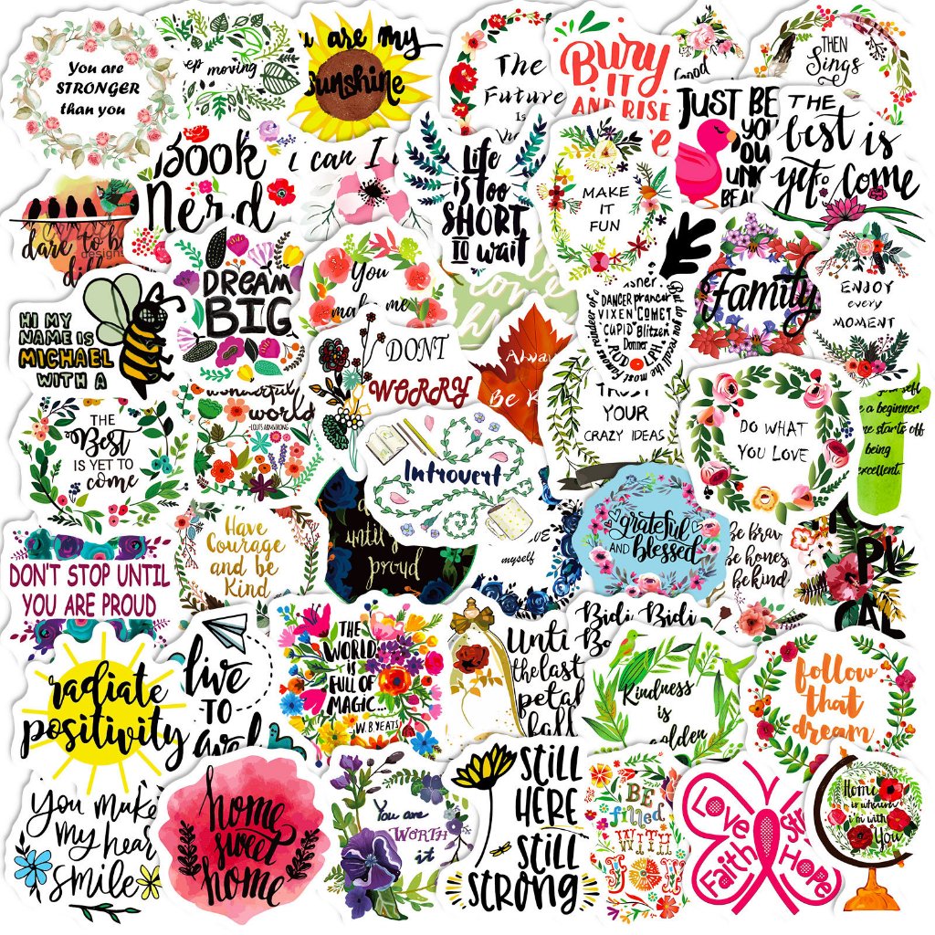 50pcs Mini Inspirational Quotes Waterproof Removable sticker set phone ...