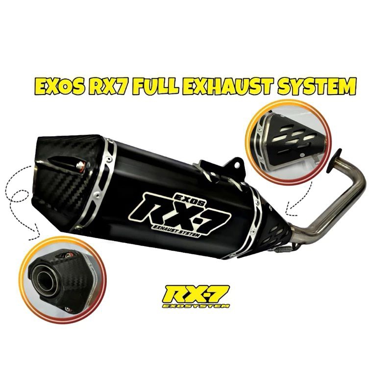 HONDA CLICK 125/150 V2 V3 V4 EXOS RX7 FULL EXHAUST SYSTEM (BLACK and ...