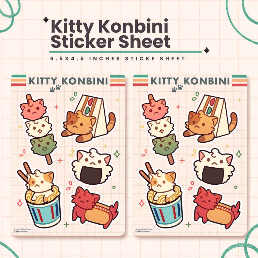 Kitty Konbini | Cute Cat Stickers | Matte Sticker Sheet | Bujo / Bullet ...