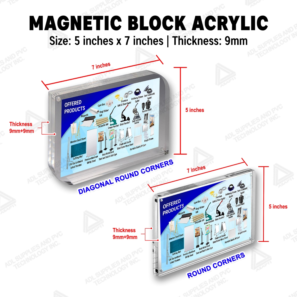 MAGNETIC BLOCK ACRYLIC 5 INCHES X 7 INCHES X 9MM ROUNDE CORNERS ...
