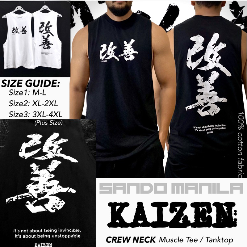 SANDO MNL - KAIZEN Crew Neck Muscle Tee / Gym Fitness / Work Out Tank Top / Premium Cotton/Plus ...