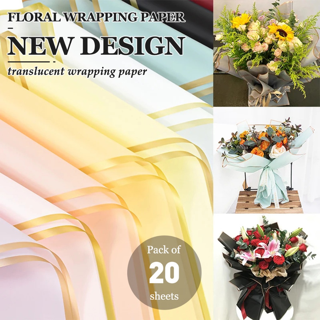 20pcs Floral Bouquet Wrapper Paper Pure Color Gold Edge Paper Gifts DIY ...