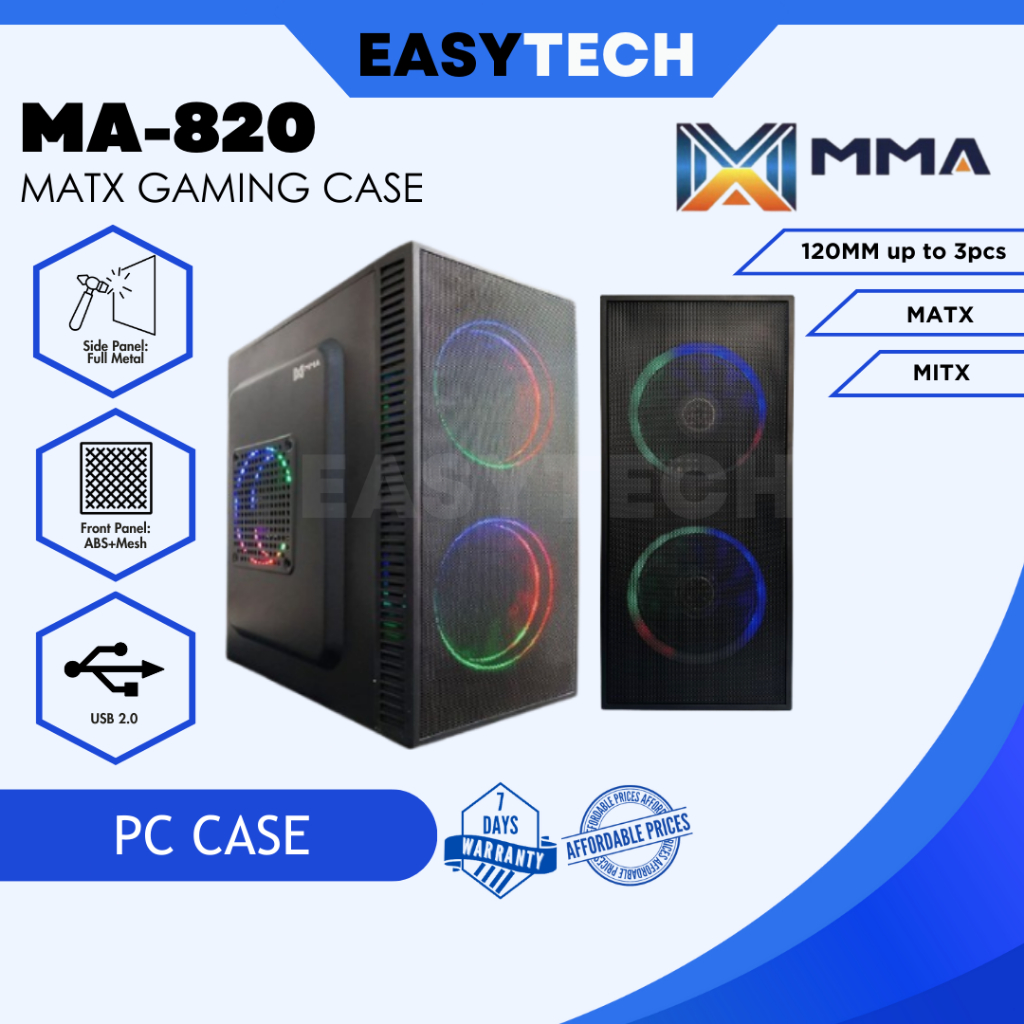 EASYTECH | MMA MA-820 MATX Gaming PC Case Black (NO FAN/PSU INCLUDED ...
