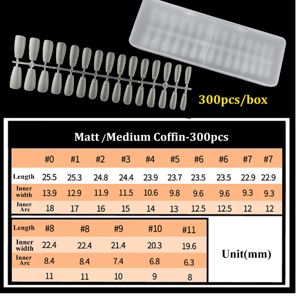 300pcs Matt Presson On Nail Oval Coffin Square Round False Nails Tips ...