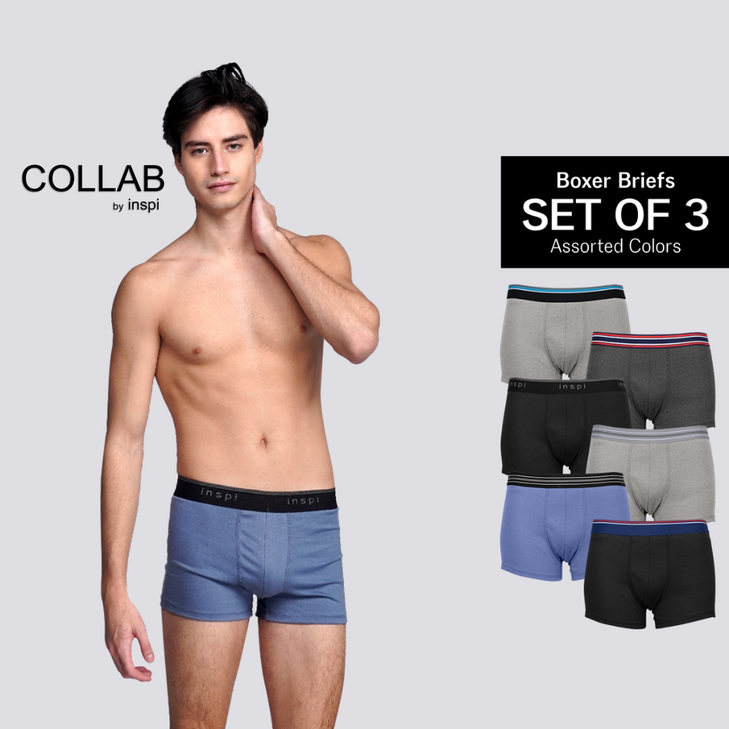 COLLAB By Inspi Basics 3pcs Set Boxer Brief for Men Boxers Shorts Assorted Colors Underwear ...
