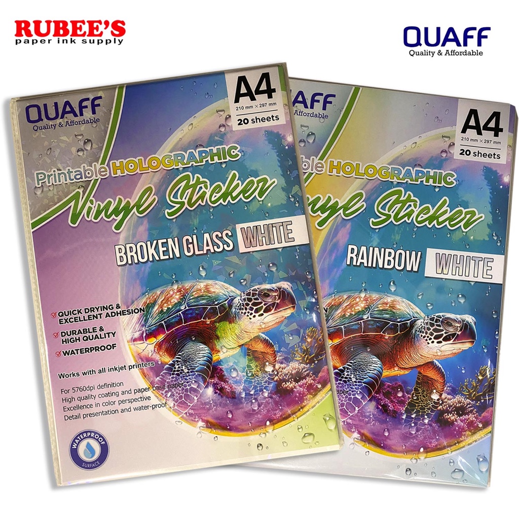 QUAFF Vinyl Inkjet Sticker White Holographic (RAINBOW/BROKEN GLASS) A4 Waterproof 20 sheets ...