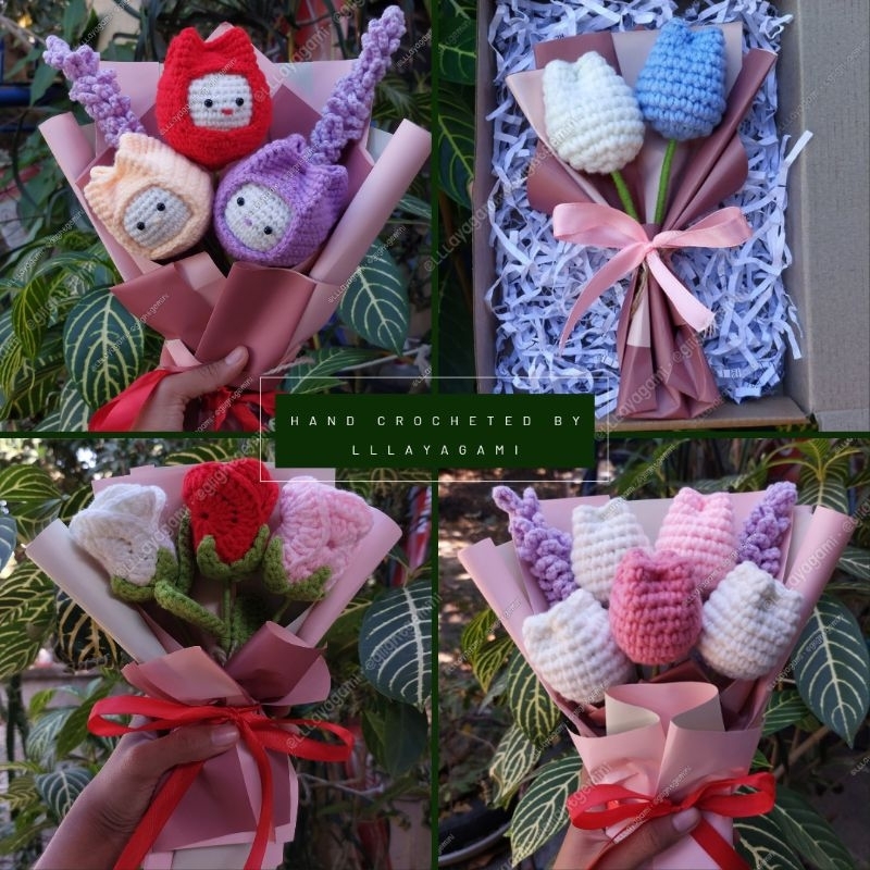 Crochet Mini Tulips and Roses (Single flower and Bouquet) Hand ...
