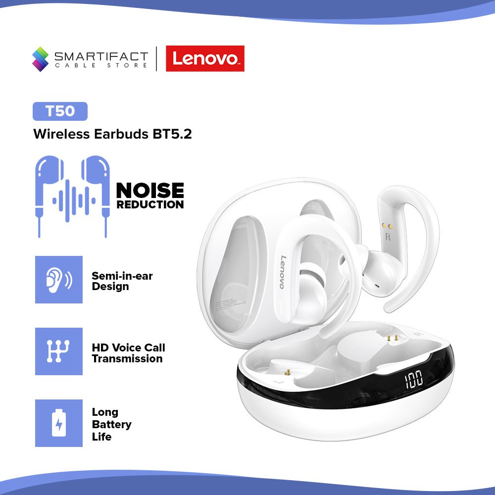 Lenovo Thinkplus T50 Wireless Earbuds BT5.2 TWS Bluetooth Ear Hook Sports Earphones With ...