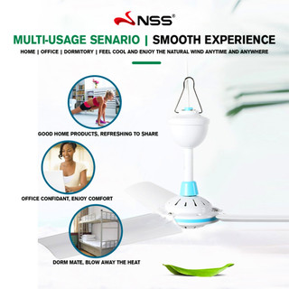 NSS Electric Ceiling Fan 3 Blades 700 mm Portable Hanging Fan 12V 12W ...
