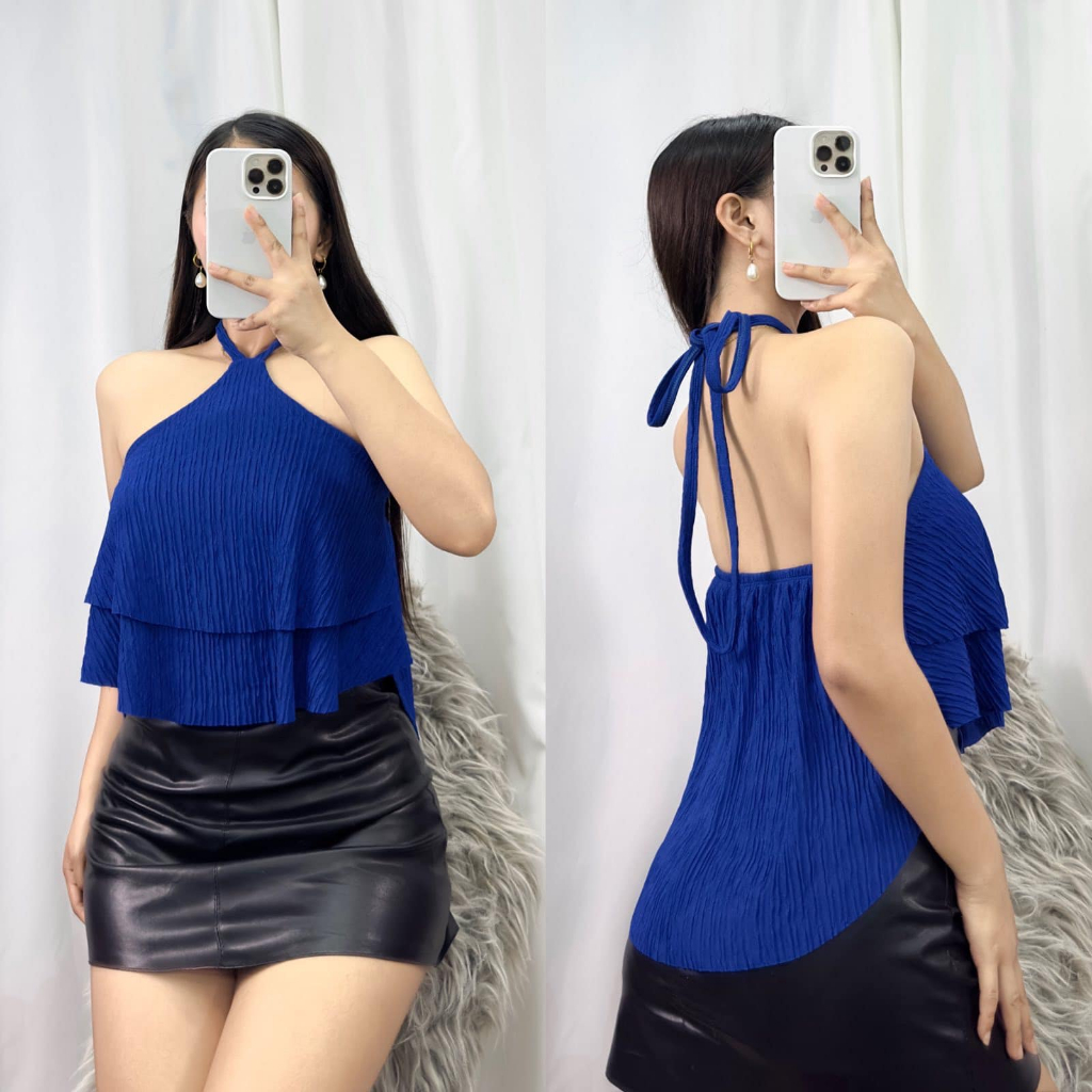 Laura Double Layer Halter Flowy Top | Small to Semi Large | Bark Crepe ...