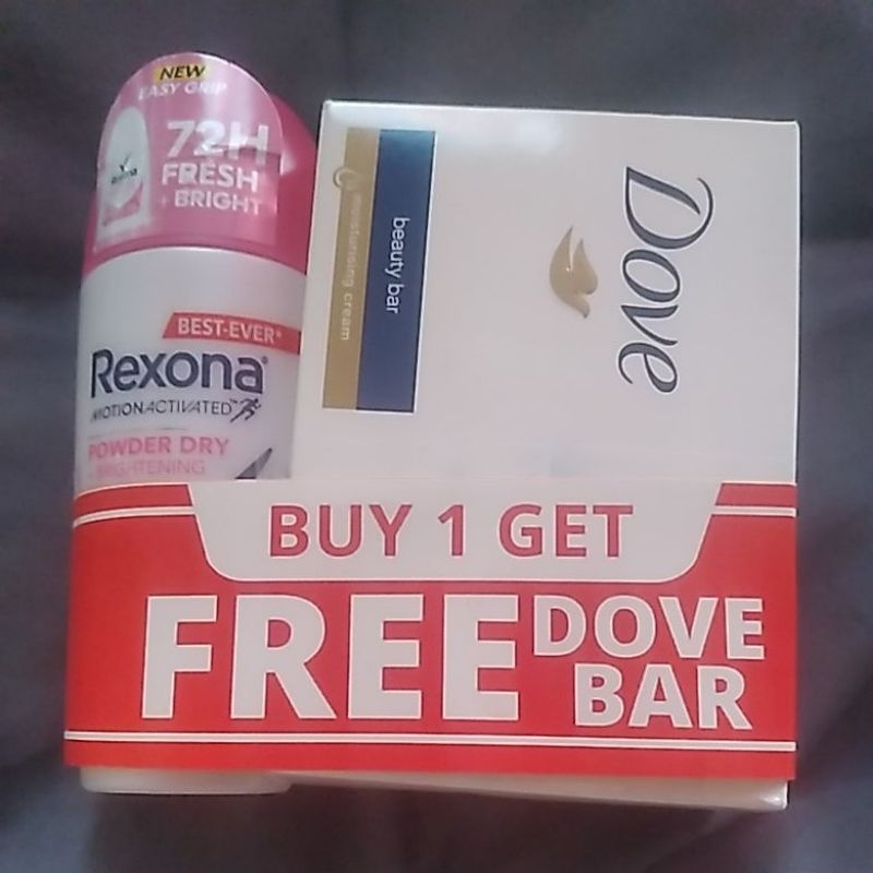 2 in1 Rexona Powder Dry+Brightening Roll On Deo 45ml + DOVE Moisturizing Cream Beauty Bar 135g ...
