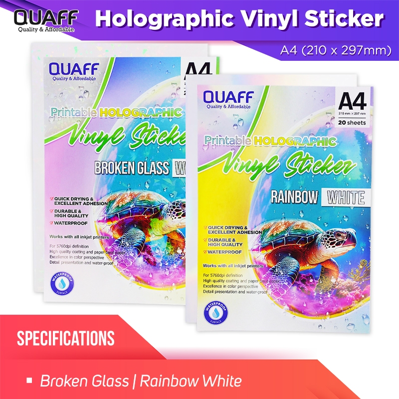 QUAFF Printable Hologram Vinyl Inkjet Sticker Rainbow | Broken Glass White A4 Size | Shopee ...