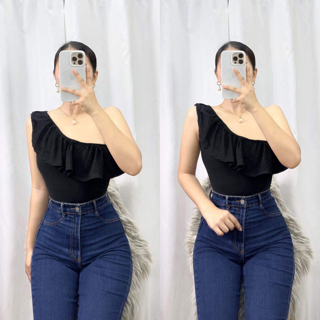 JAZZ ONE SIDE Top (bark crepe fabric) | Shopee Philippines