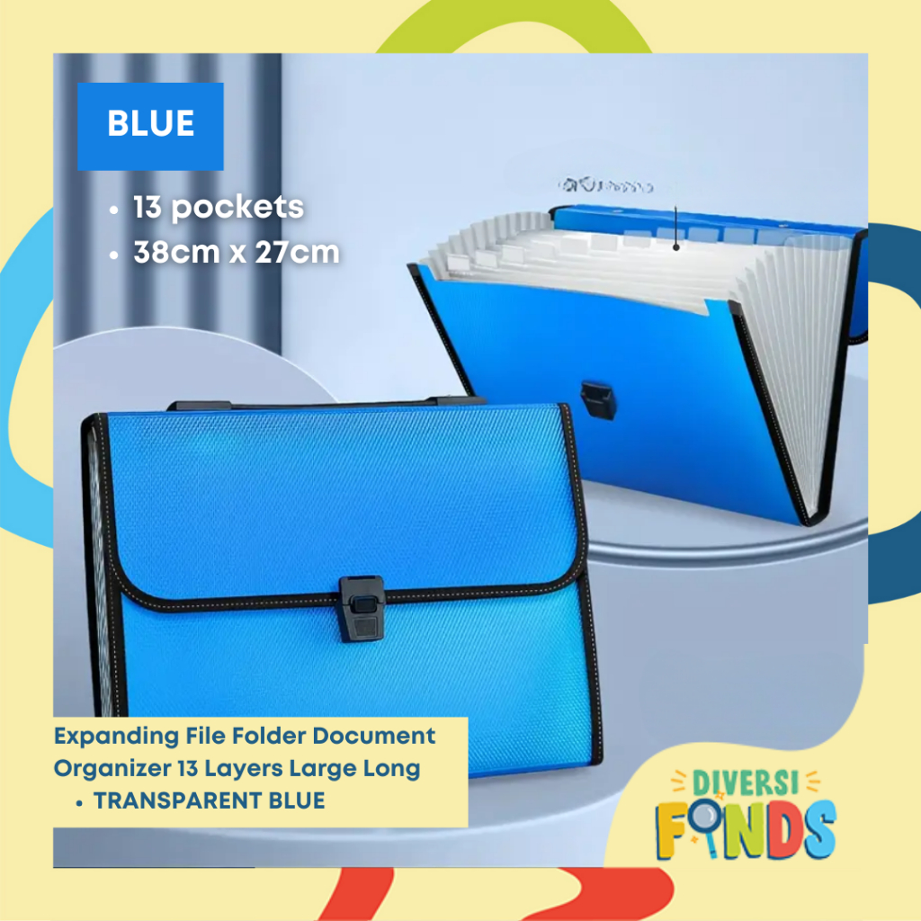 Diversifinds Expanding File Folder/Envelope - 13 pockets in Blue/Blk ...