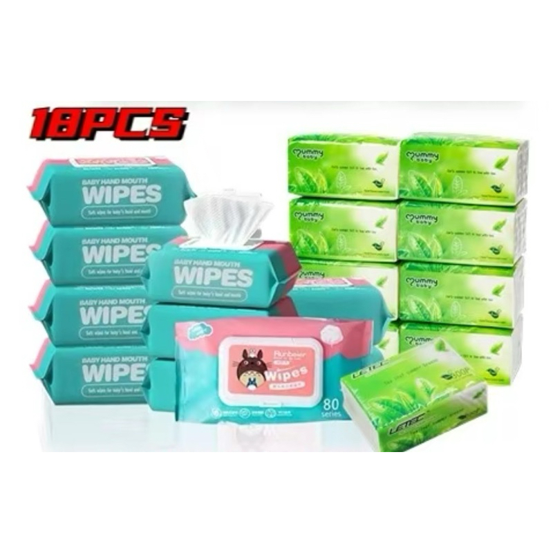 18PCS Combo Unscented 10 packs Bella Wipes 80 sheets per pack Hand ...