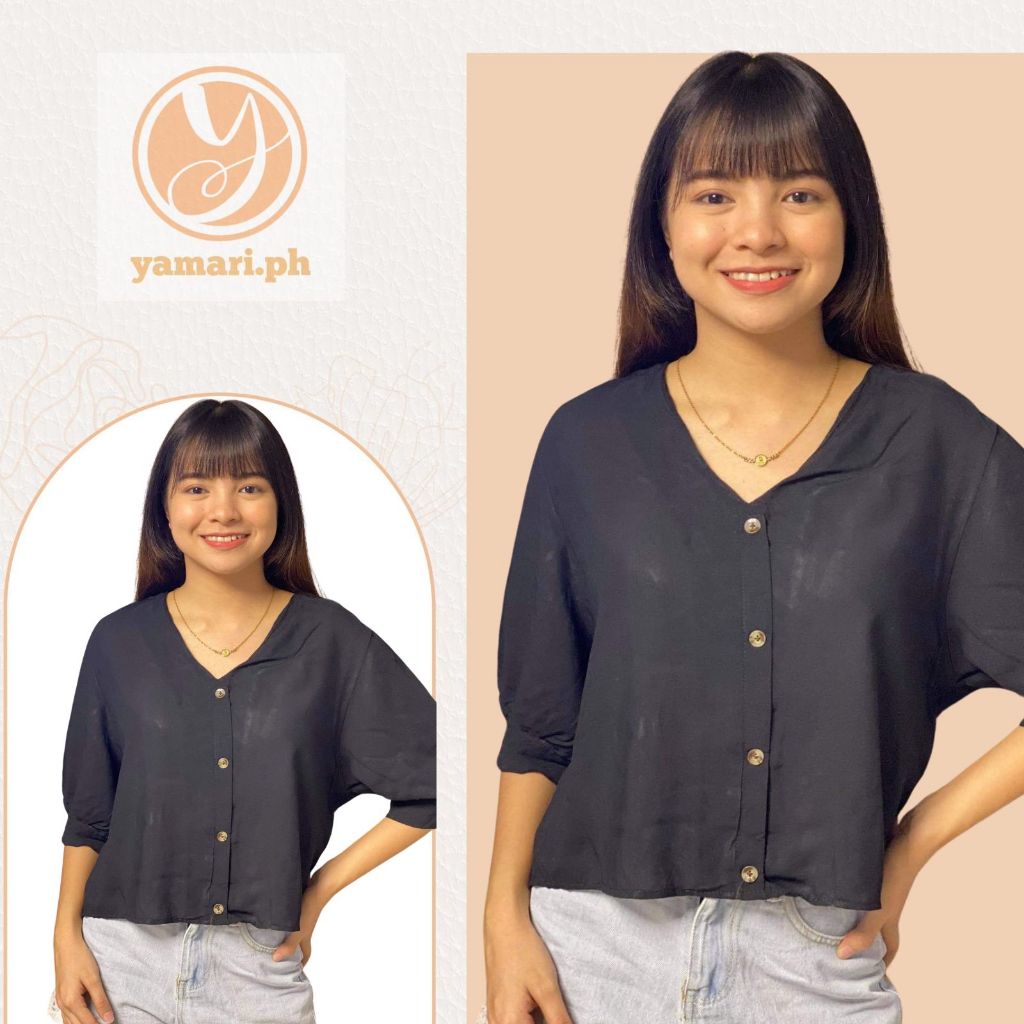 YAMARI.PH Casual Loose Sleeves Challis buttondown Basic Top | GIANA | Shopee Philippines