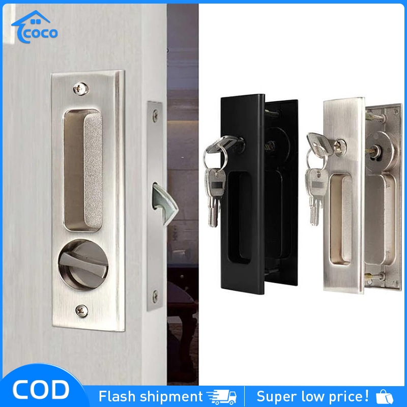 Sliding Door Lock With Flush Recessed Handle Invisible Barn Wood Door ...