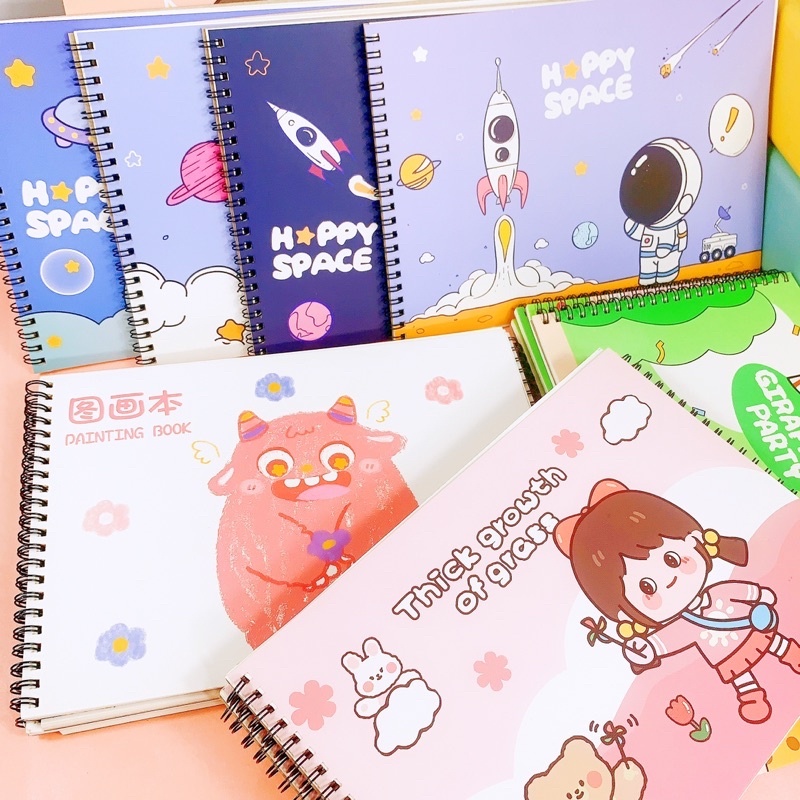 AKT 1pcs Cute cartoon thickened blank coil drawing book student picture ...