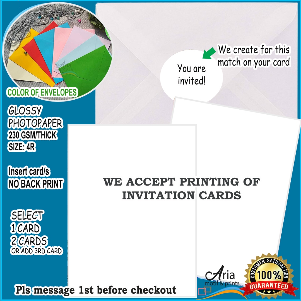 invitation card printing 4r size with or without envelope | Shopee ...