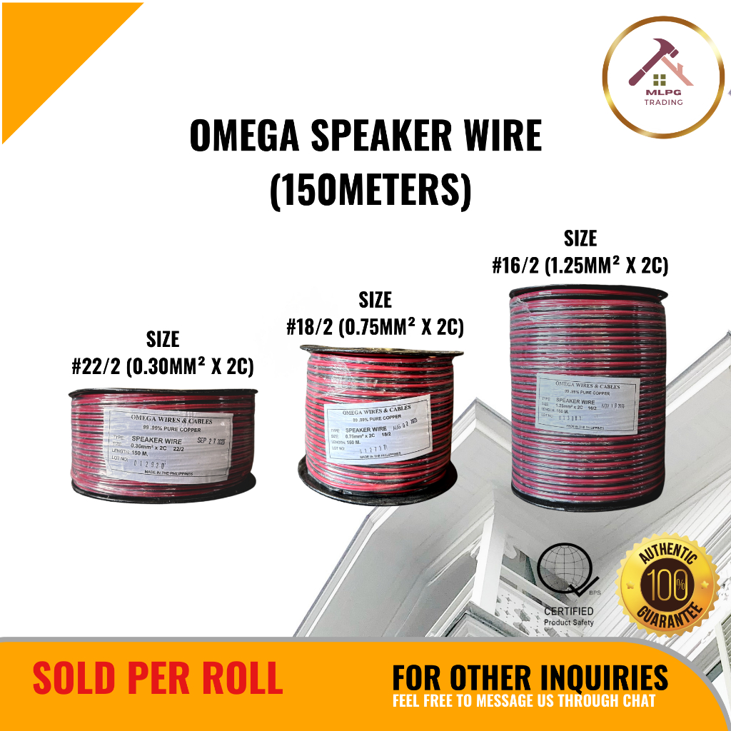 (PER ROLL) OMEGA (SPEAKER WIRE) #10(5.5mm²) #8(8.0mm²) 150Meters ...