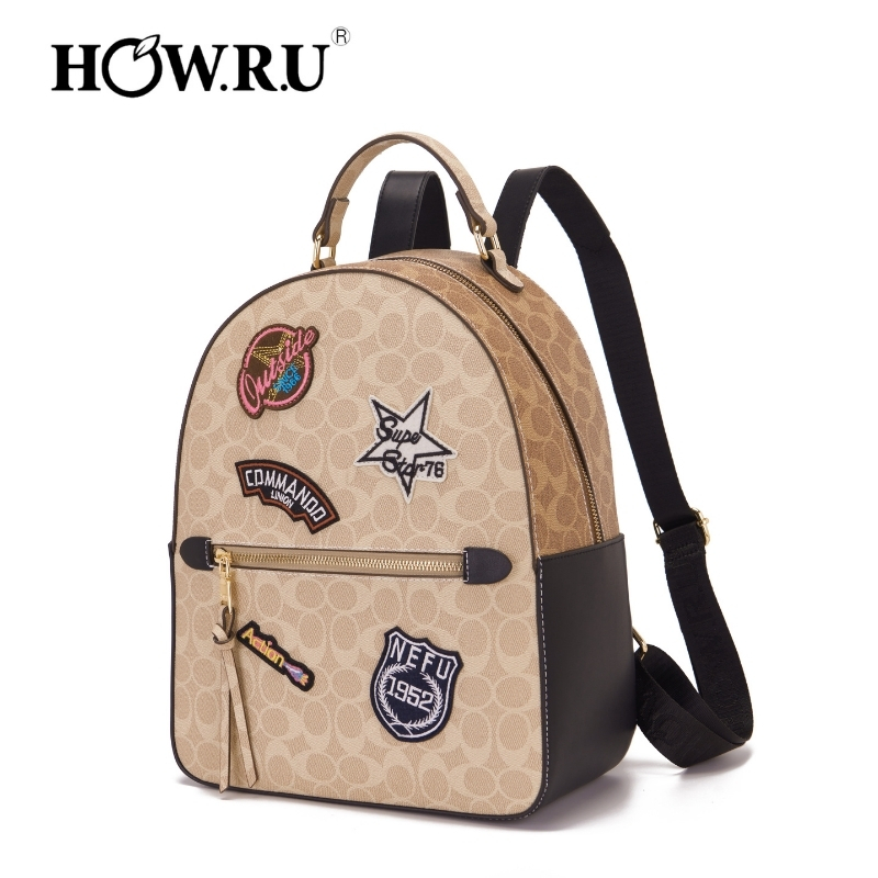 How.R.U Floral Print Backpack with Patches - Large Capacity Durable ...