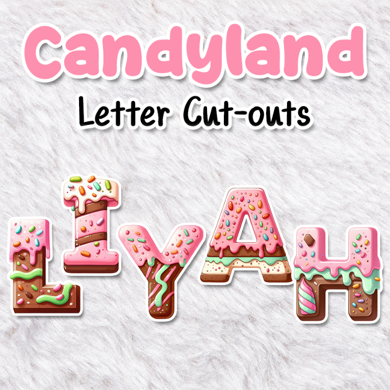 [1QTY =1LETTER] CANDYLAND Name Letter Cutout Banner Backdrop diy party ...
