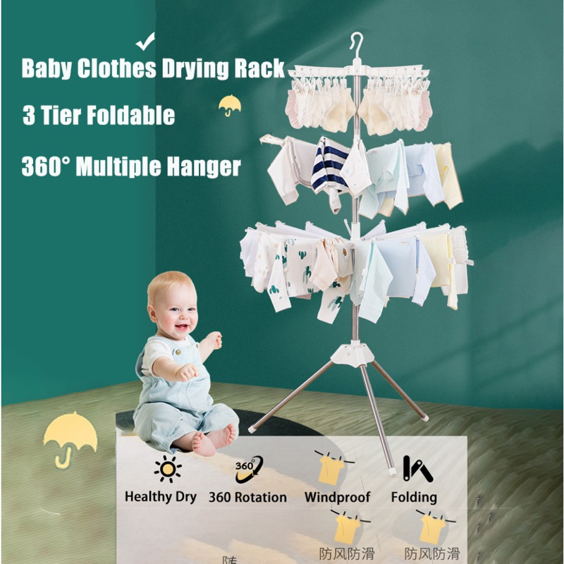JT5 Baby Drying Cothes Hanger and Clothes Racks, Space Saving Tripod ...