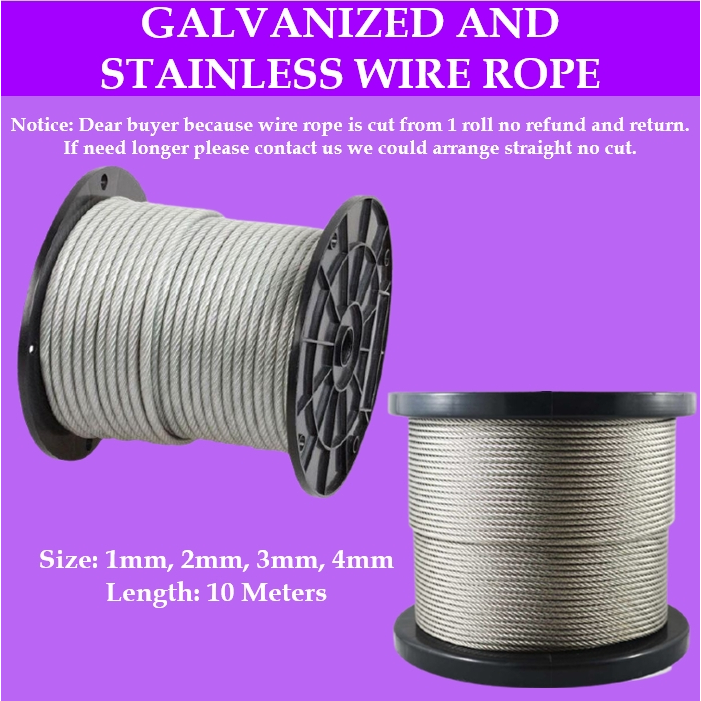 Mago 1-4mm 10 Meters 304 Stainless and Galvanized Steel Wire Rope Cable ...