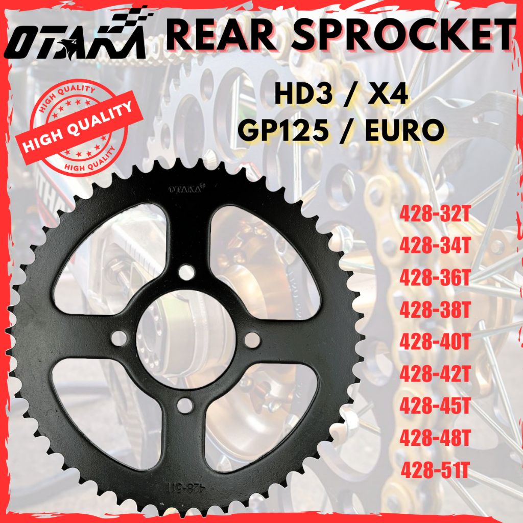OTAKA 4Holes Rear Sprocket 428 for MOTORCYCLE HD3/X4/GP125/EURO Heavy ...