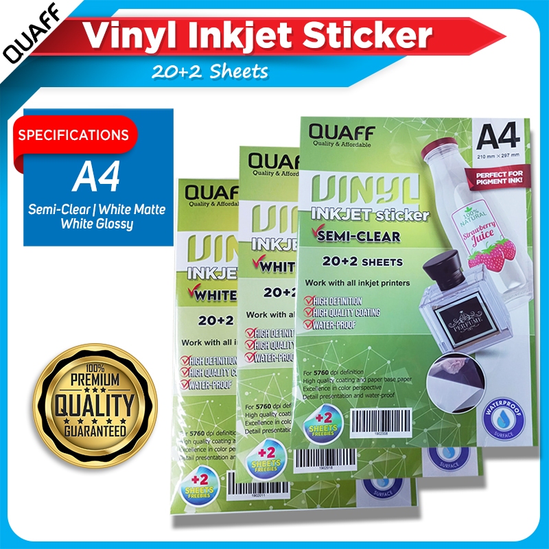 QUAFF Semi Clear Transparent & White Glossy Vinyl Inkjet Sticker ...
