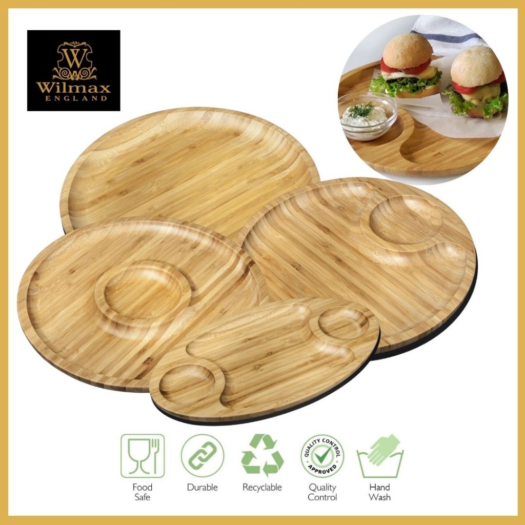 Wilmax Natural Bamboo Round Plate Serving Plate Dish Platter Round Tray ...