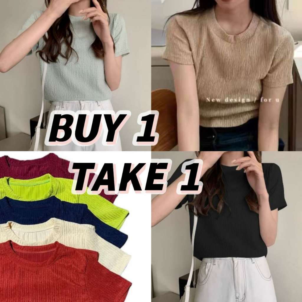BUY 1 TAKE 1 Round Neck Bark Crepe T shirt Good Quality Full Length Tee ...
