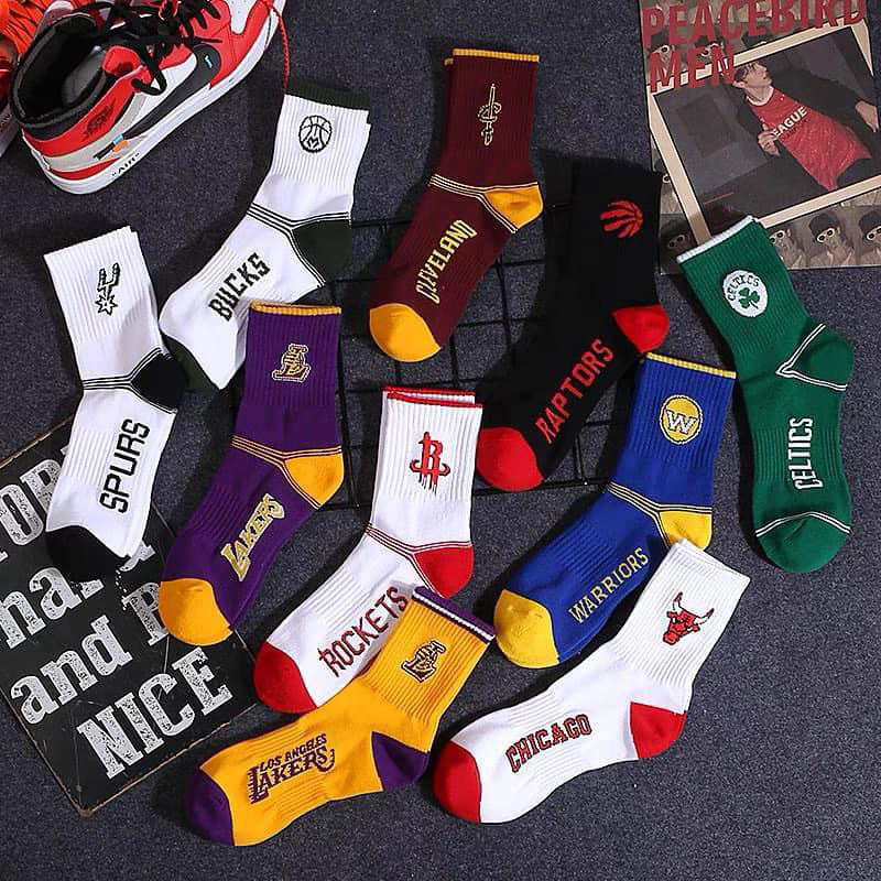Set Of 5pairs Mid Cut Sports Socks Teams LOGO Basketball Socks Iconic ...