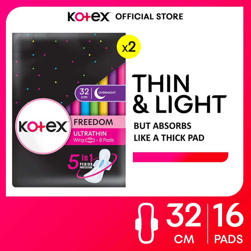 Kotex Freedom Ultrathin Sanitary Napkins 32cm - 8 Pads x 2 Packs (16 ...