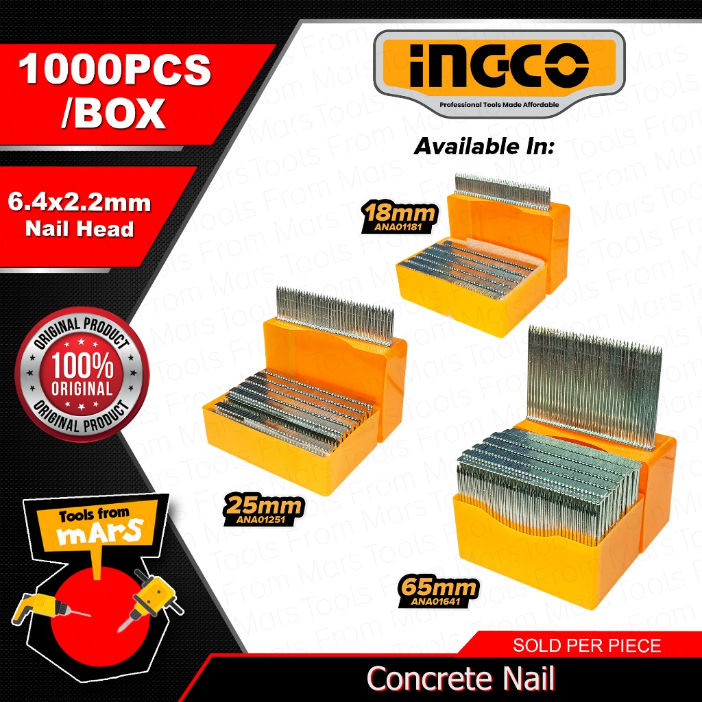 Ingco 1000PCS/BOX Concrete Nail Tacker 18MM /25MM / 64MM for Air ...