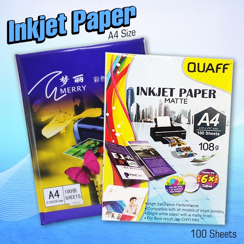 Quaff 108gsm Matte Inkjet Paper A4 Size & Merry Brand 100 Sheets Pack ...
