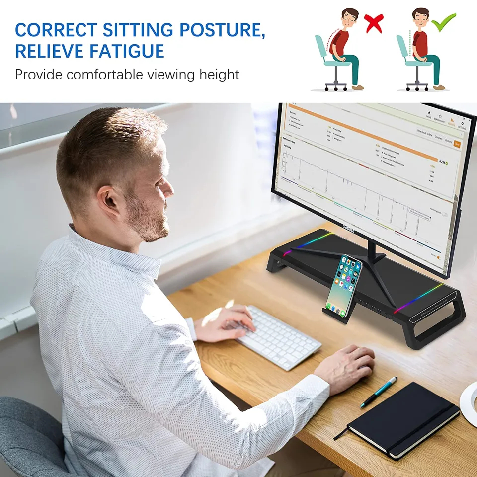 Gigaware Ice Coorel T1 RGB Desktop Monitor Riser Multifunction Foldable ...