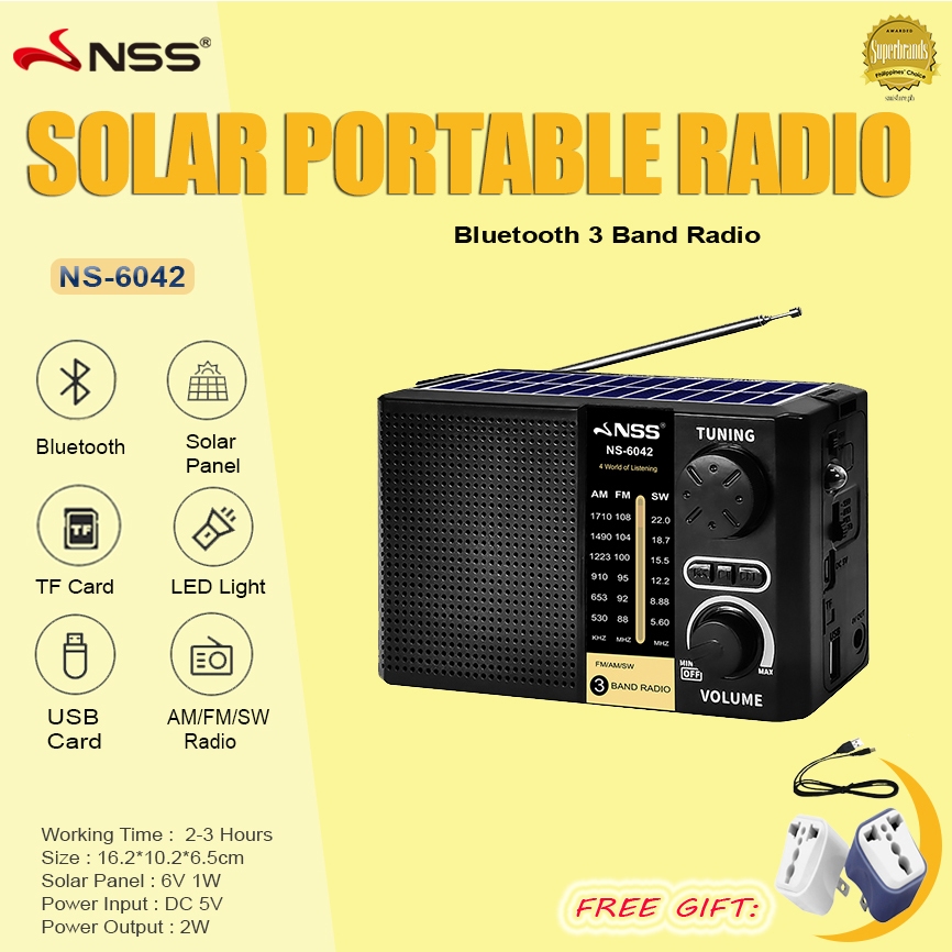NSS Solar Radio Bluetooth Speaker Radio 3 Band With AM/FM/SW TF/USB LED ...