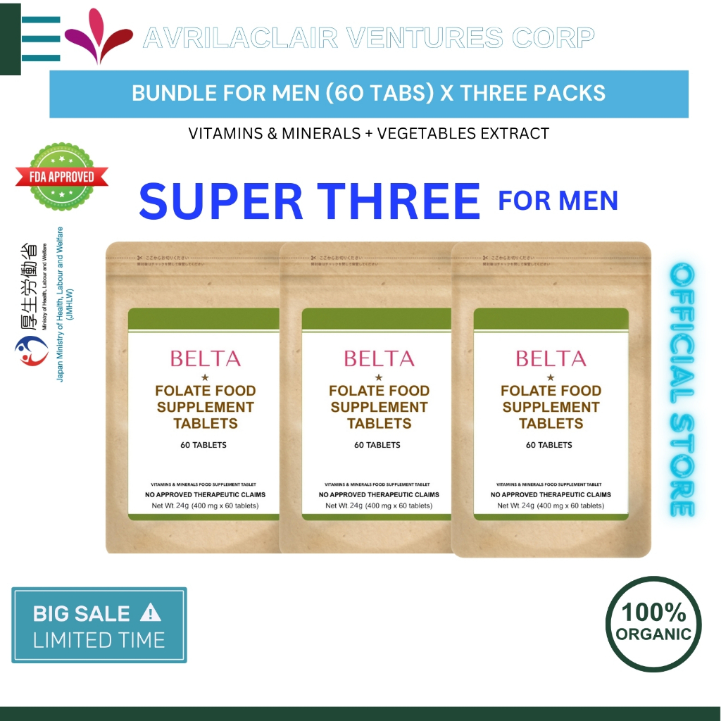 BELTA Folate for Men 60 Tablets x 3 PACKS to Boost Sperm Count and ...