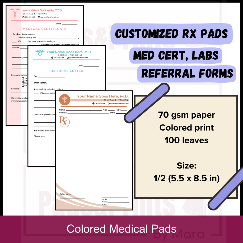 COLORED - Customized Rx Pads, Med Cert, Referral Letter, Lab Request ...