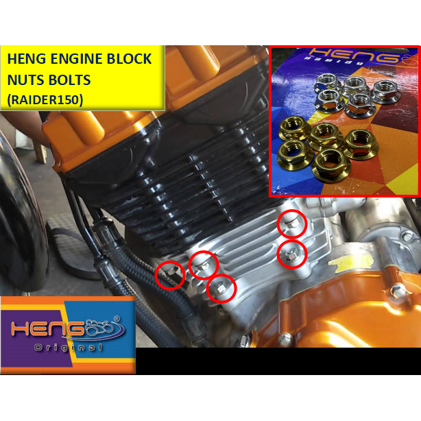 HENG Original Engine Block Nuts bolts for RAIDER150 (sold as set)(5pcs ...