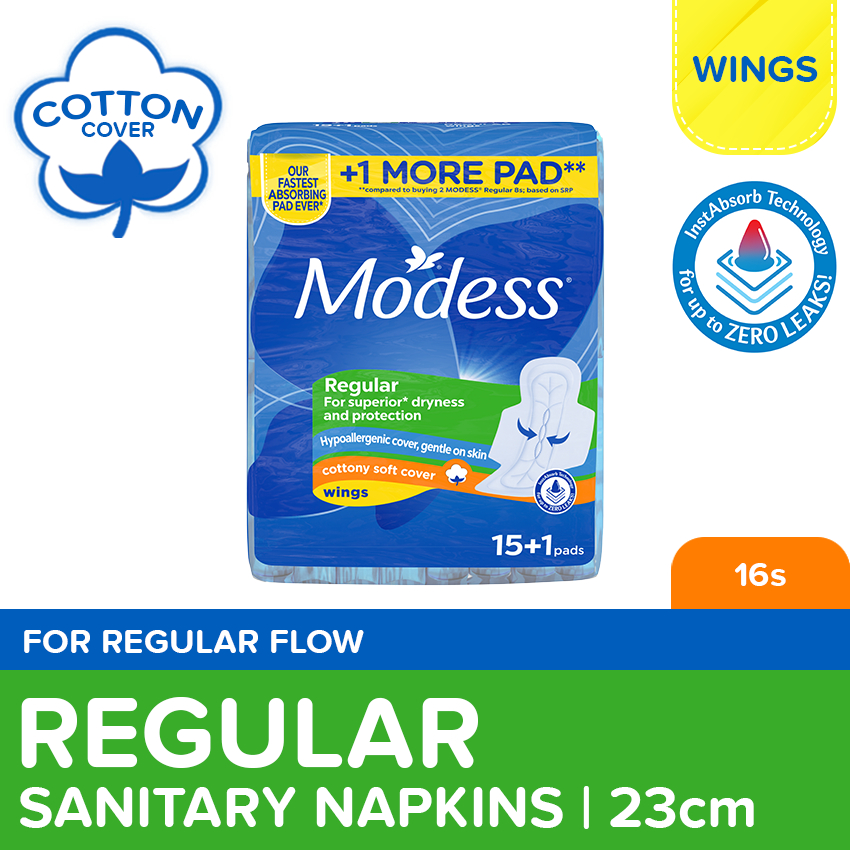 MODESS Cottony Soft Regular Wings Sulit Pack 15+1 pads | Shopee Philippines