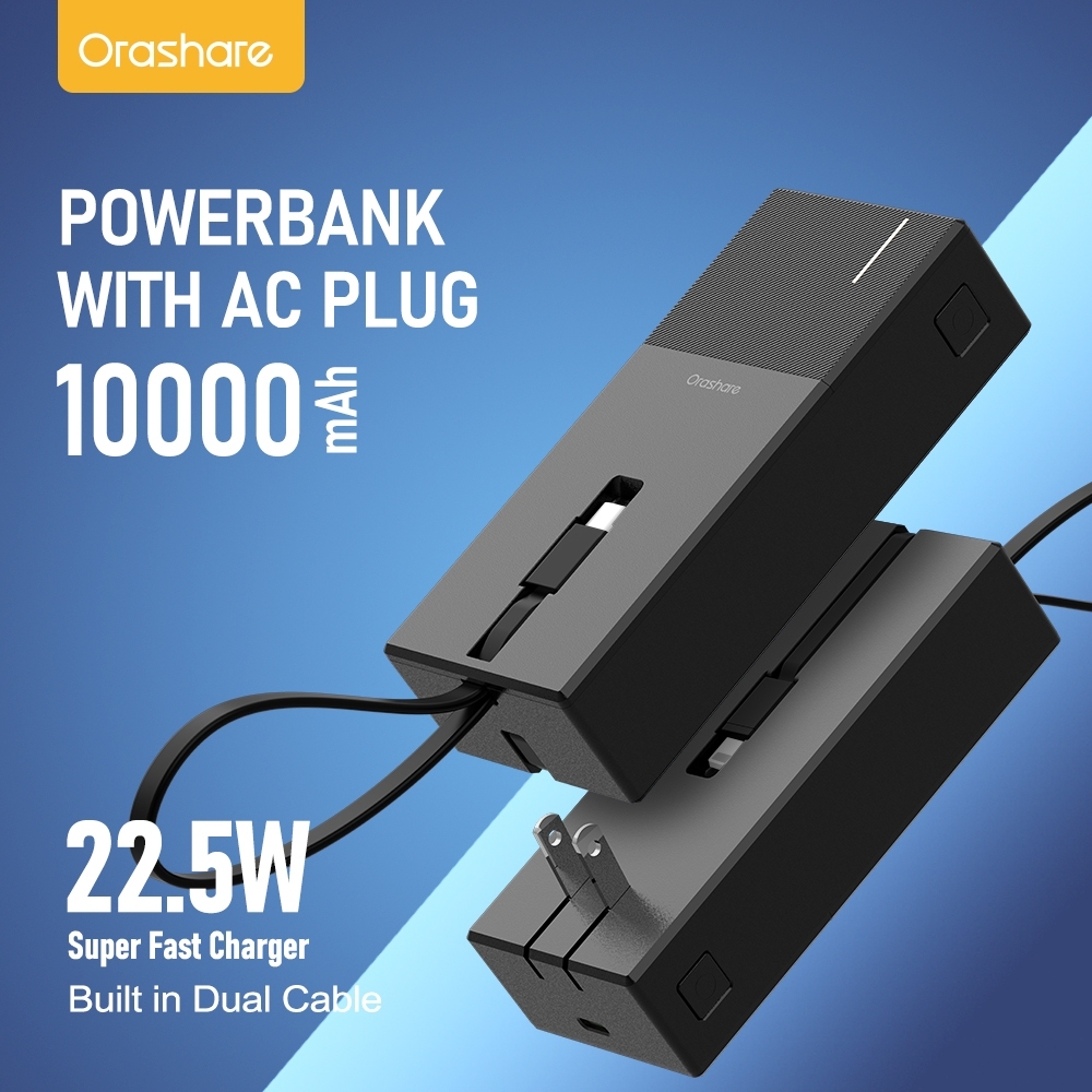 Orashare CP10 10000mAh Powerbank With Built-in Cable & Plug 22.5W Super ...