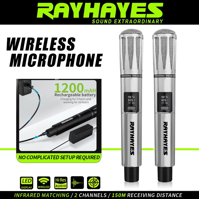RAYHAYES Professional Wireless Microphone Rechargeable Dynamic ...