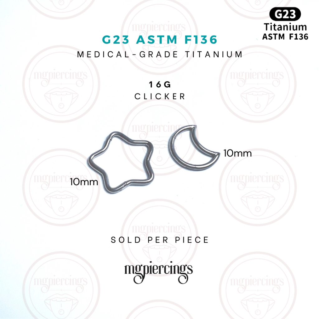 MGPIERCINGS Star and Moon Medical-Grade Titanium G23 ASTM F136 Square Clicker Hoop Hinged 16G ...