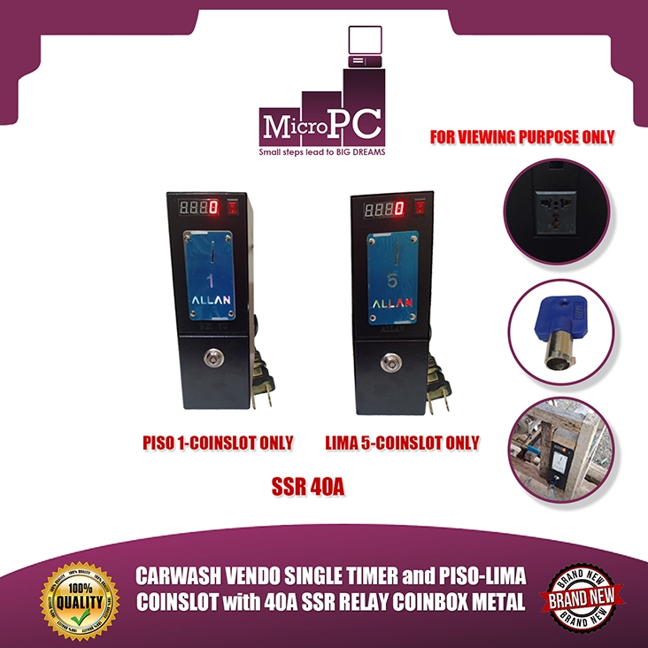 MICRO PC CARWASH VENDO SINGLE TIMER and PISO-LIMA COINSLOT with 40A SSR ...
