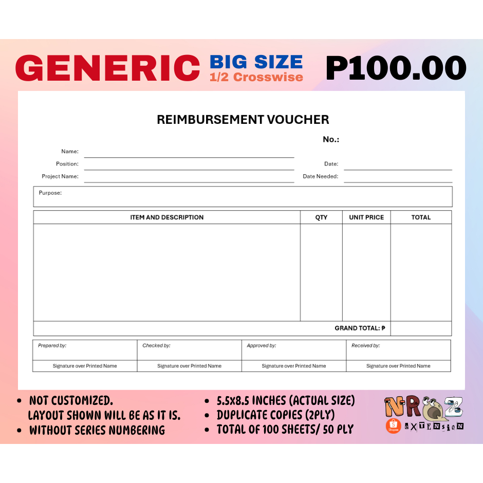 REIMBURSEMENT RECEIPT -- carbonized -- GENERIC ONLY | Shopee Philippines