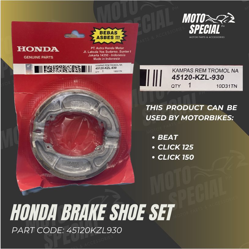 Honda Brake Shoe Set for Beat / Click 125 / Click 150 / Click v1/v2 ...